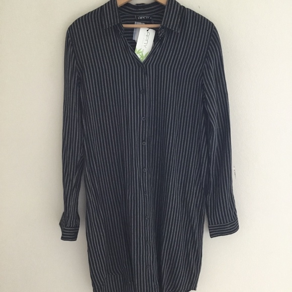 Apny | Dresses | Apny Apparel Navy White Pinstripe Dress Is New With ...